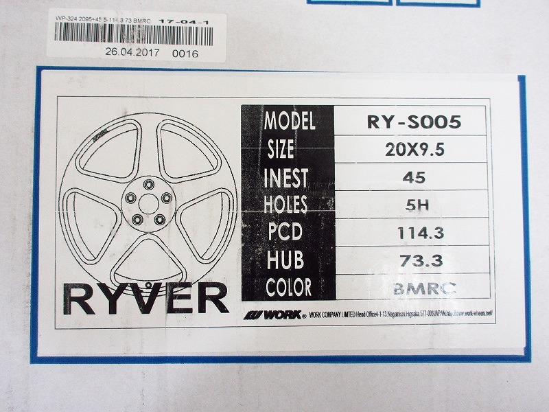 【新品】新品在庫品！現品限り☆WORK RYVER RY-S005 ワークレイバー 20インチ9.5J+45 PCD5穴114.3 BMRC ハリアー アルファード ヴェルファイア等にの落札 ...